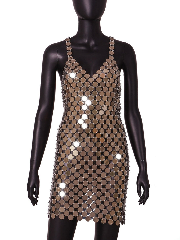 IngeSight.Z Sexy Squamous Sequins Backless Body Chain Dress For Women